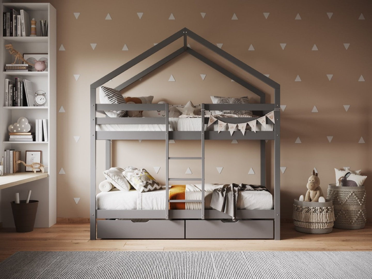 Shop Flair Furnishings Grey Nest House Bunk Bed Material: Pine Color ...
