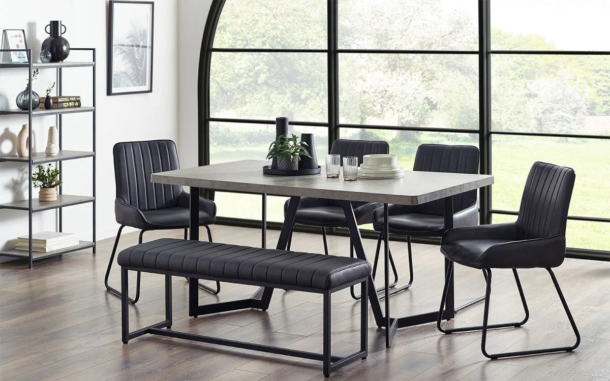 Buy Set Of Miller Concrete Dining Table,Soho Bench & 4 Soho Chrs ...